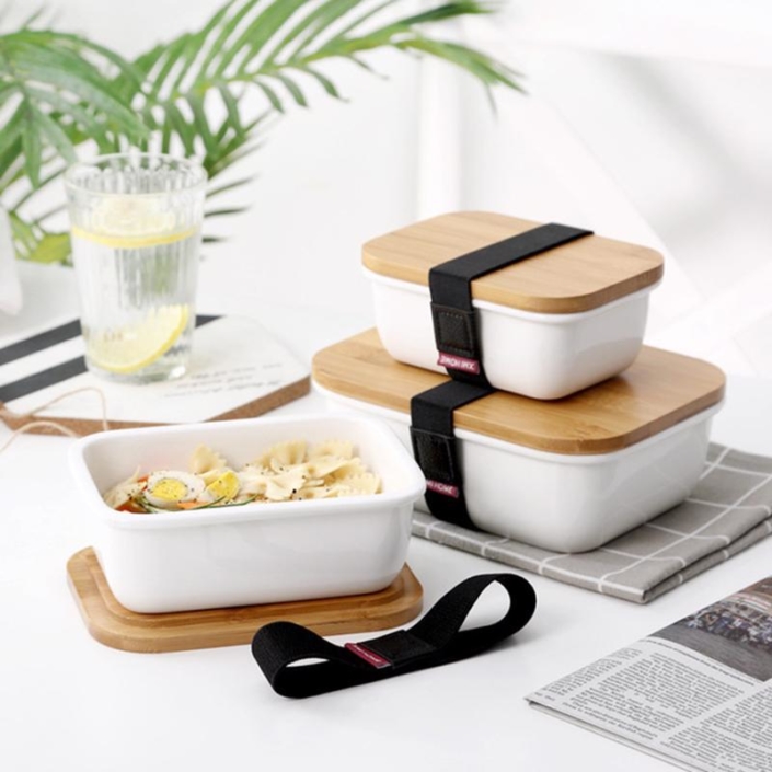 Ceramic Container with Bamboo Lid | Customised Ceramic Lunch Box